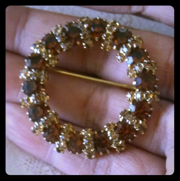 Jewelry | Vintage Art Deco Amber Rhinestone Wreath Brooch | Poshmark